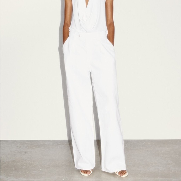 Zara | Jeans | Zara White Jeweled Button High Waisted Wide Leg Jeans ...
